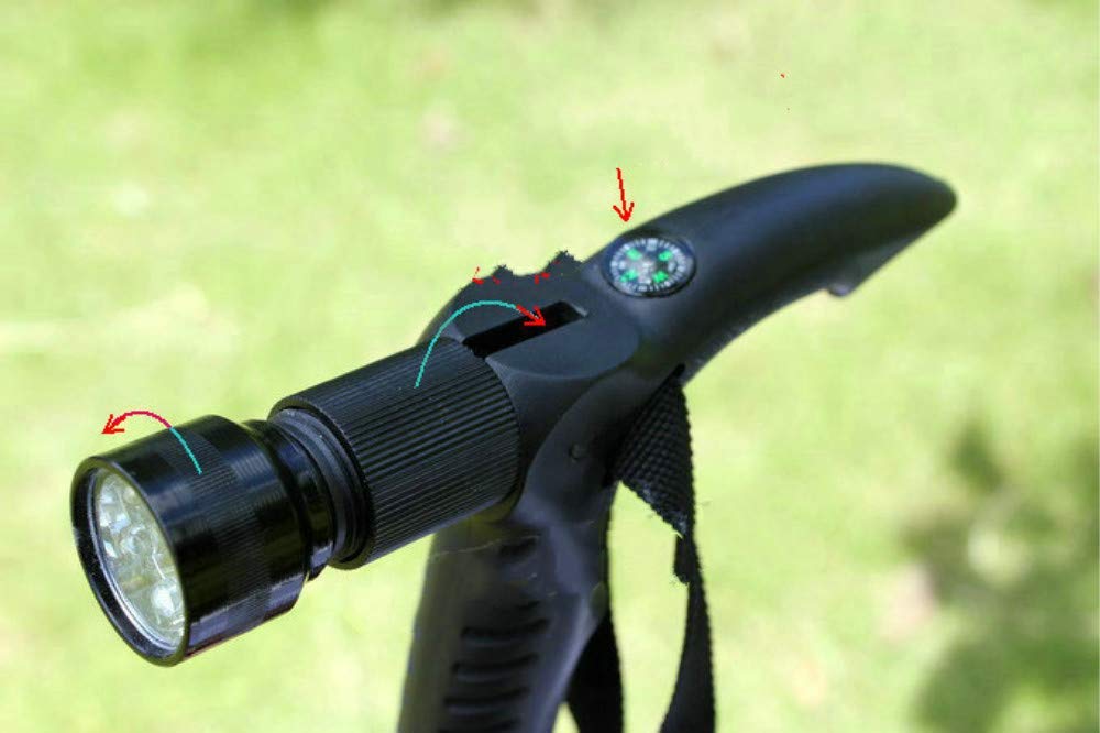 LAOLIU Outdoor Trekking Pole Cane Adjustable Four Section T Handle Aluminum Alloy Telescopic Shock Hiking Walking Stick Cane Nine Lights Trekking Poles Walking Stick