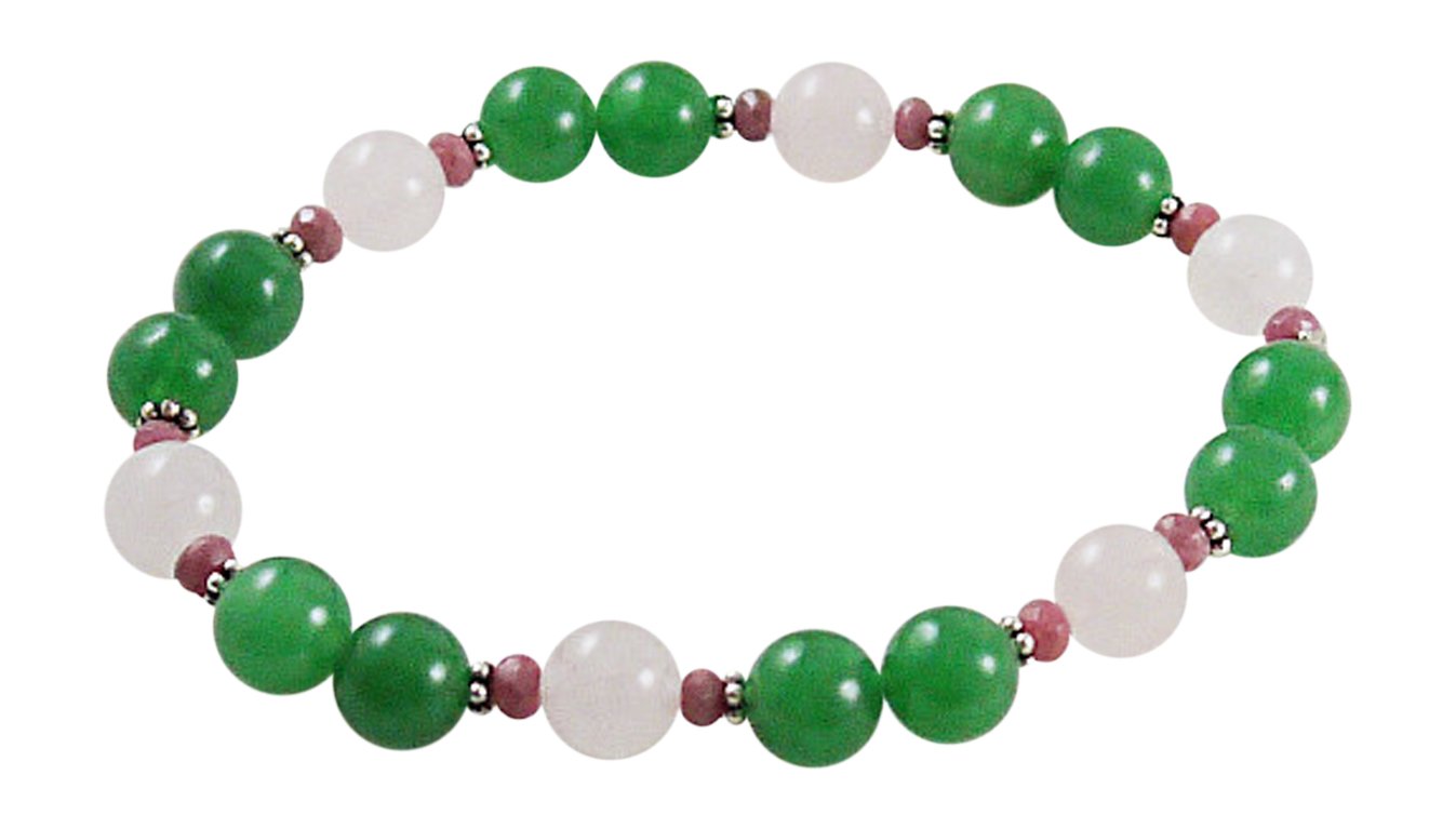 Kit Johnson Designs Rose Quartz Bracelet with Aventurine and Rhodonite - 7 1/2" - Sterling Silver, Love