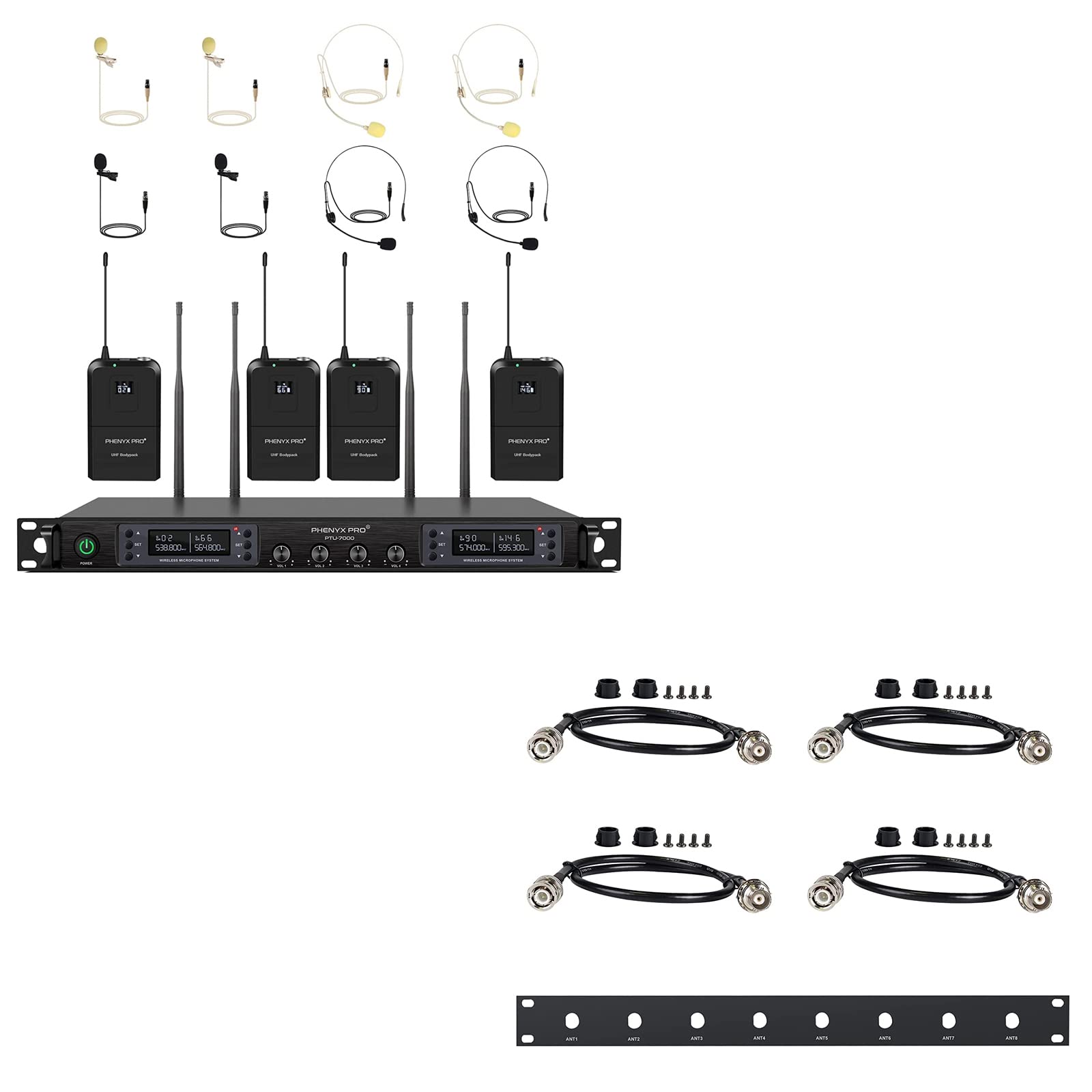 Phenyx Pro Quad Channel Cordless Mic Set with BNC Antenna Kit