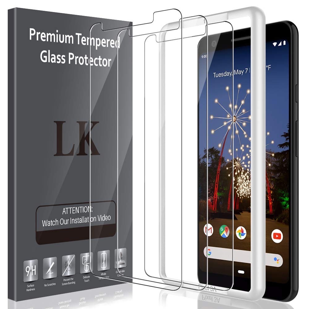 LK 3 Pack Screen Protector Compatible for Google Pixel 3a [Not Fit for Google Pixel 3a XL], HD Transparent, Easy Frame Installation, Tempered Glass, Bubble Free, Anti-Scratch