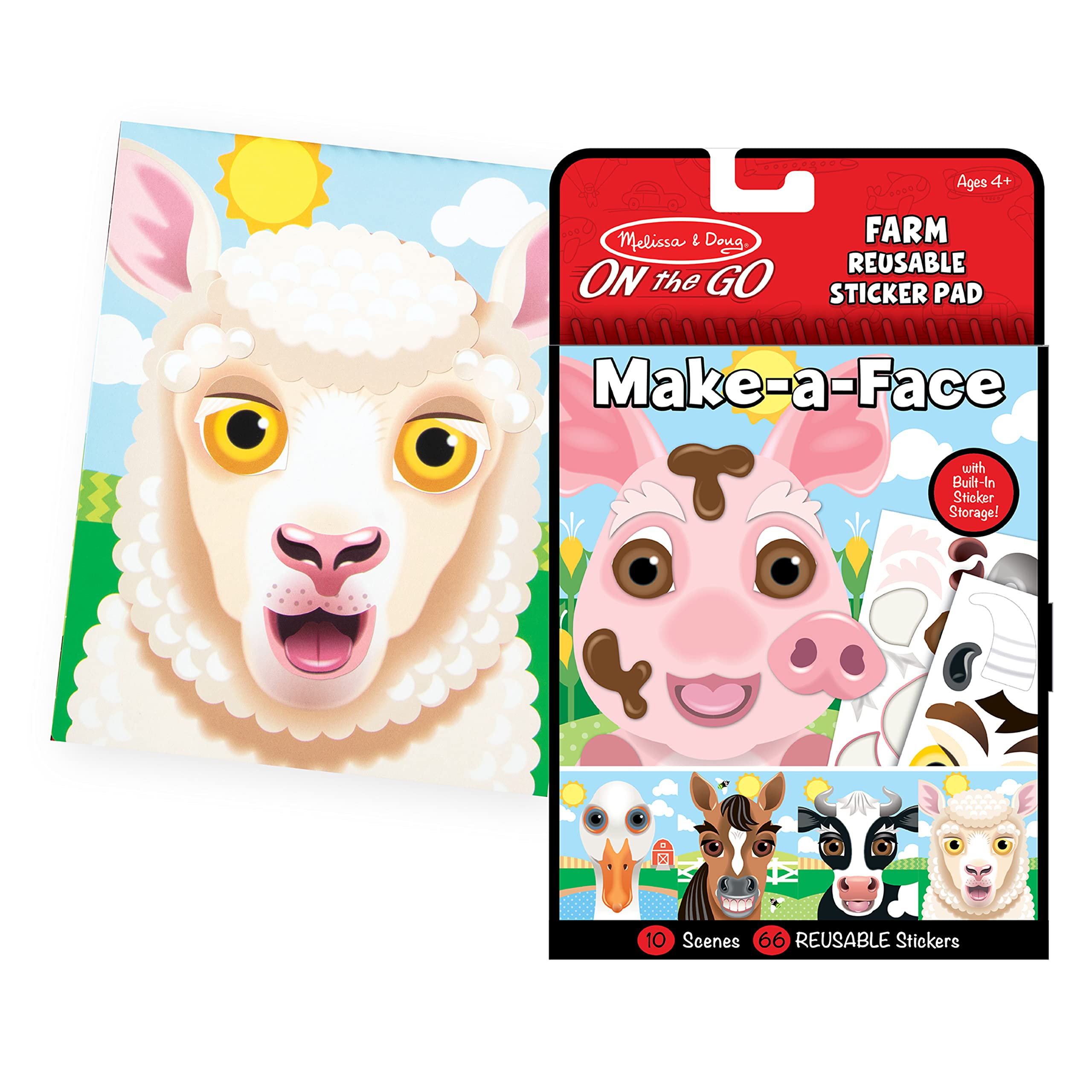 Melissa & Doug Make-a-Face Reusable Sticker Pad Animals 3-Pack (Safari, Farm, Pets) - Toddler Travel Toy Resuable Sticker Pads For Kids Ages 3+
