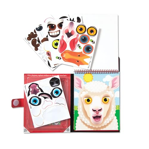 Melissa & Doug On The Go Make-a-Face Reusable Sticker Pad Travel Toy Activity Book β Farm Animals (10 Scenes, 76 Cling Stickers)