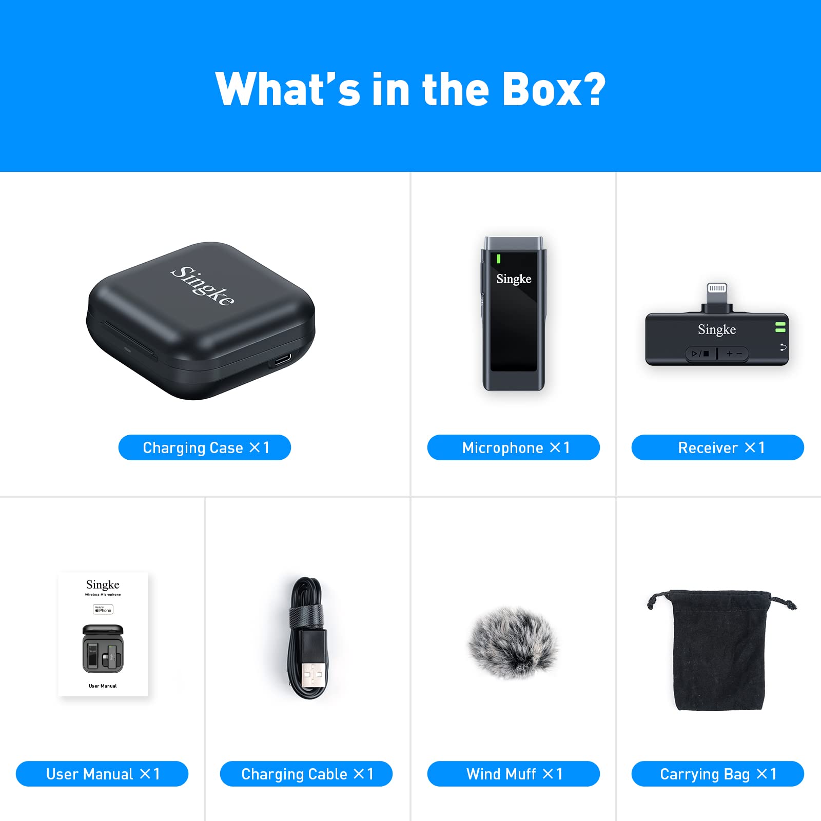 Singke 【Apple MFi-Certified】 Wireless Lavalier Microphone for iPhone/iPad with 3 Mode Smart Noise Cancellation Charging Case 2.4G Lapel MIC for Video Audio Recording/YouTube/TIK Tok/Interview/Vlog