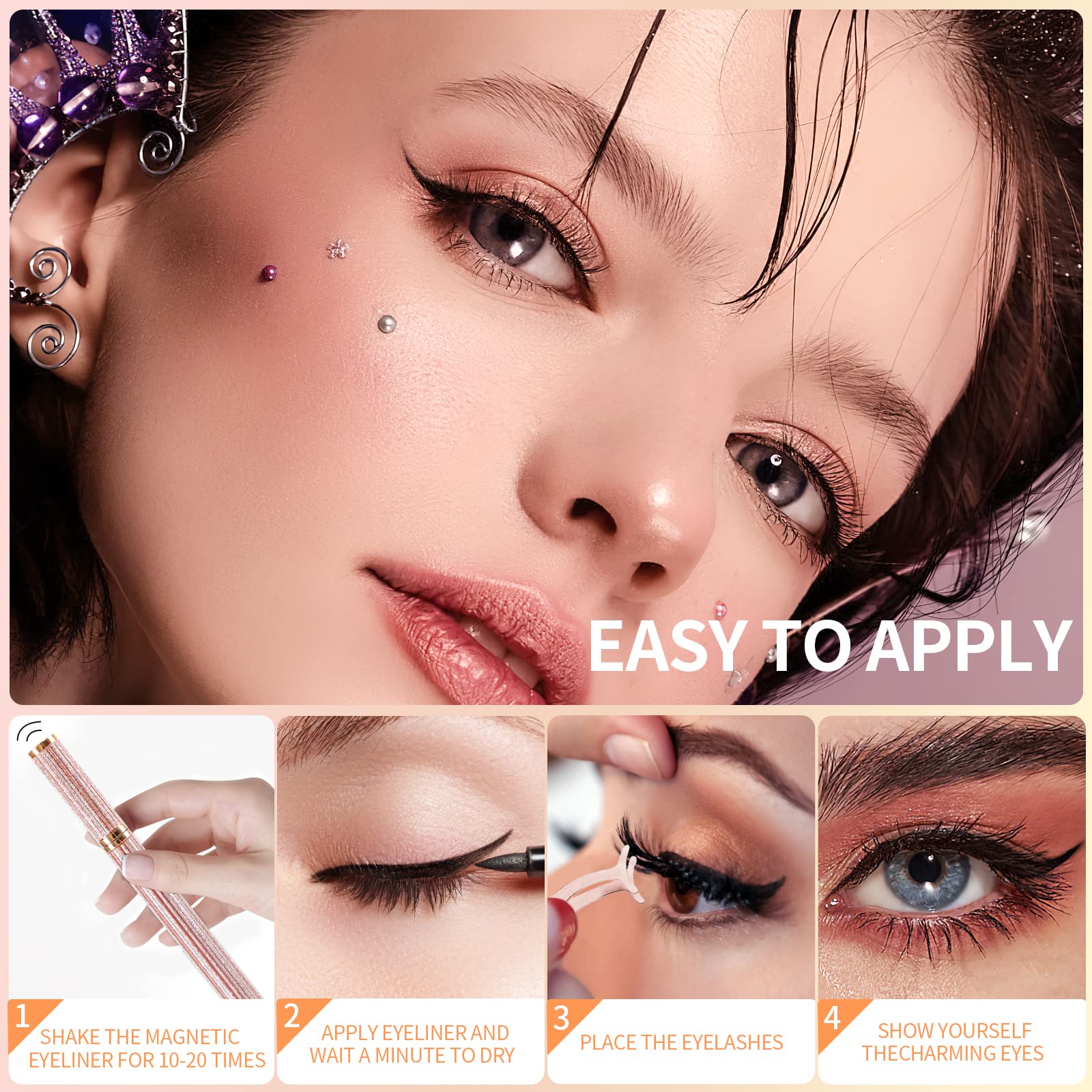 Magnetic Eyelashes and Eyeliner Kit, False Eyelashes Natural Look with Felt Tip Magnetic Eyeliner and Tweezers, Reusable & Sweatproof & Lightweight Eye Lashes Easy to Apply, No Glue Needed (8 Pairs)