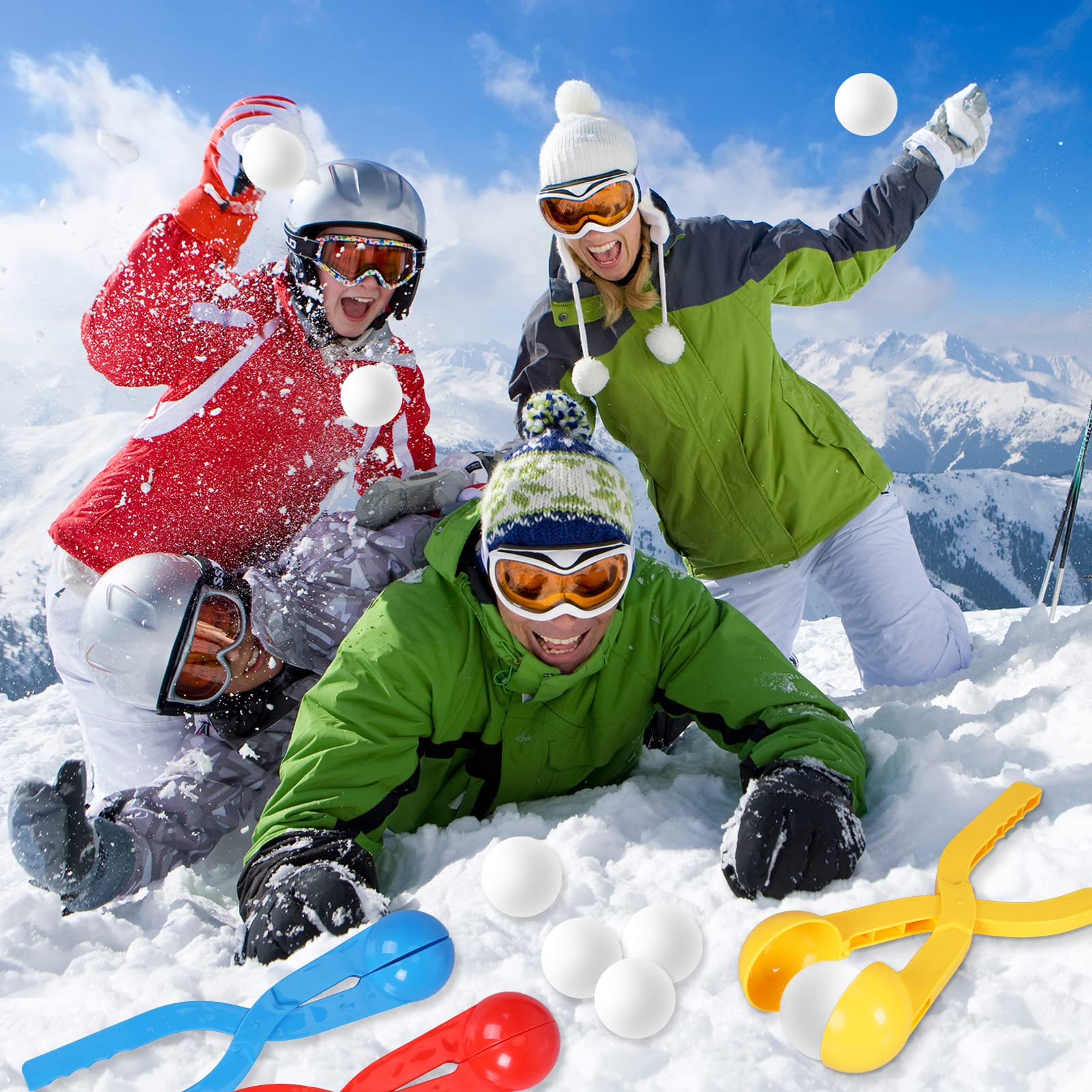 Max Fun 4 Pack Snowball Maker Snow Ball Toys Games with Handle for Kids Outdoor Indoor Winter Snowball Fight Maker Tool Clip with Drawstring Bag