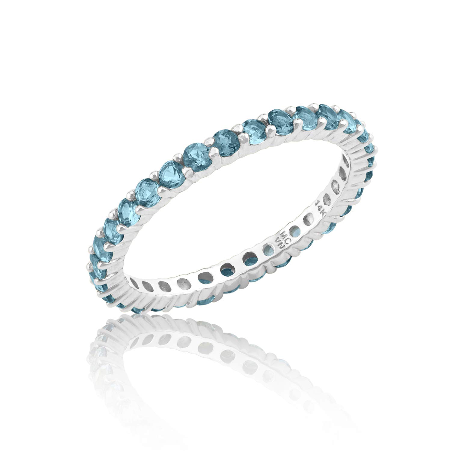 MAX + STONE 14k White Gold Eternity Band Ring for Women with 2mm Round London Blue Topaz December Birthstones Size 5.5