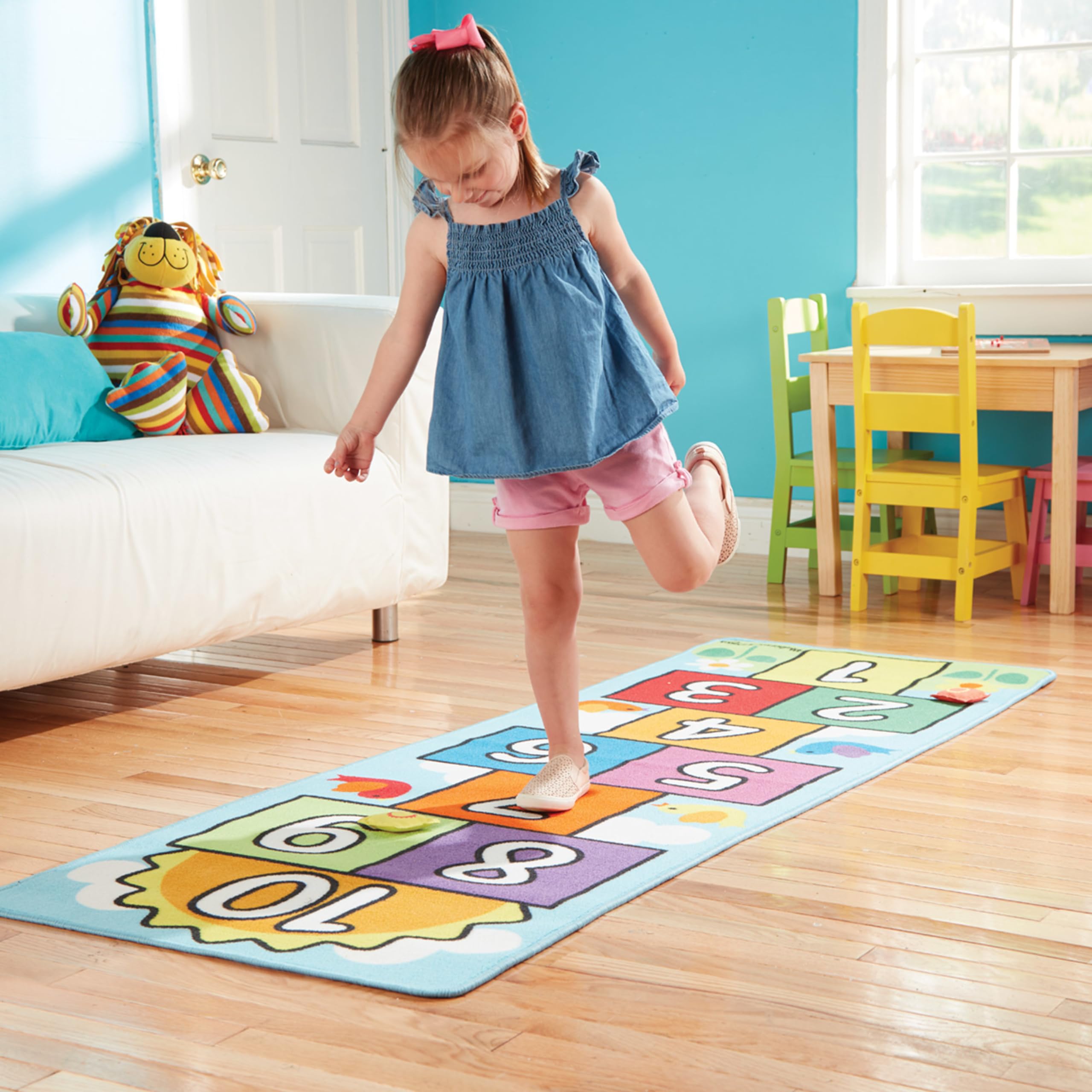 Melissa & Doug Hop & Count Hopscotch Rug (Play Space & Room Decor, Skid-Proof Backing, 27β H x 5.5β W x 5.5β L) - Classic Hopscotch Rug For Kids