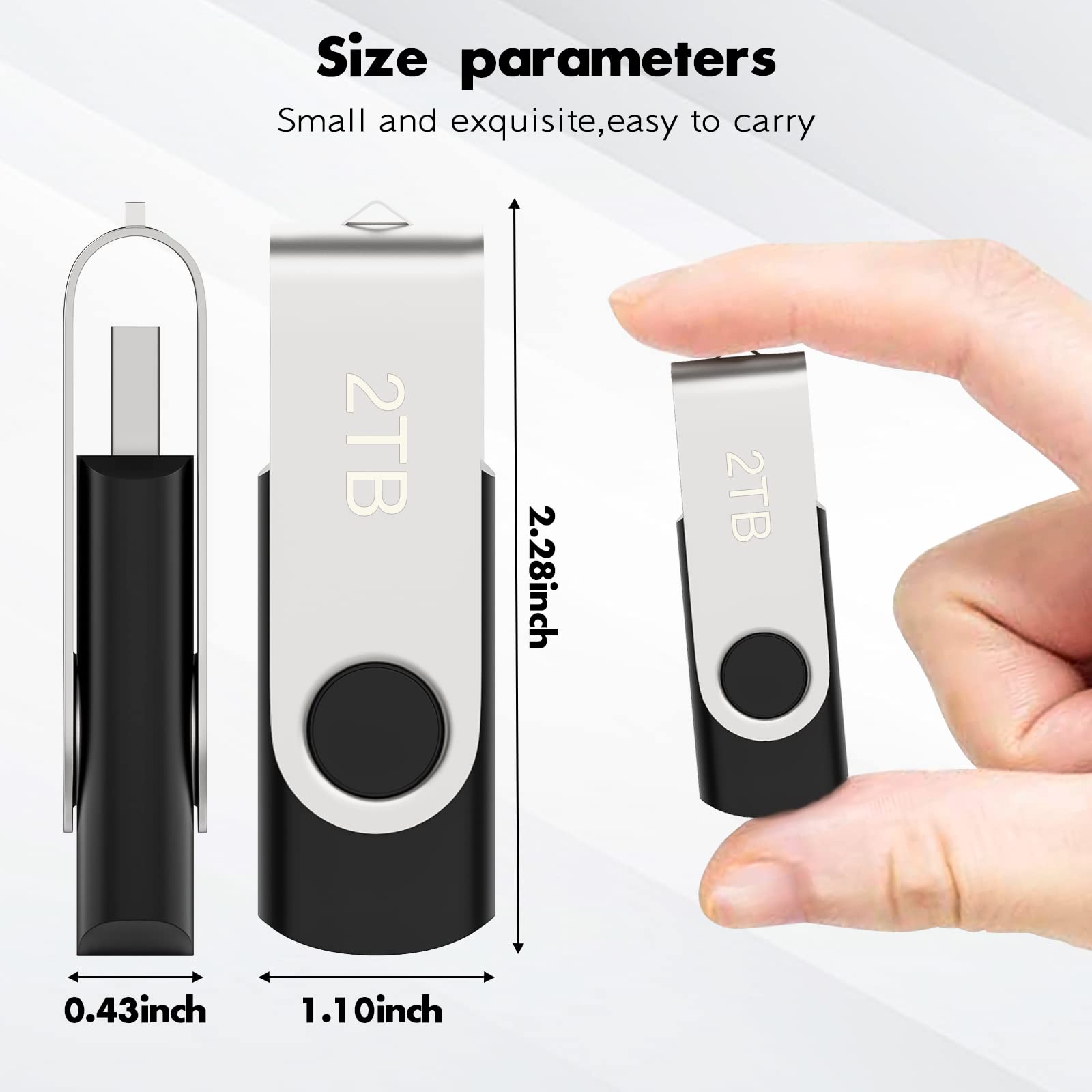 USB Flash Drive 2tb Portable Thumb Drives USB Memory Stick Large Storage 2000G USB Drive External High-Speed Jump Drive, Swivel Bulk Zip Drive for PC/Laptop/Computer