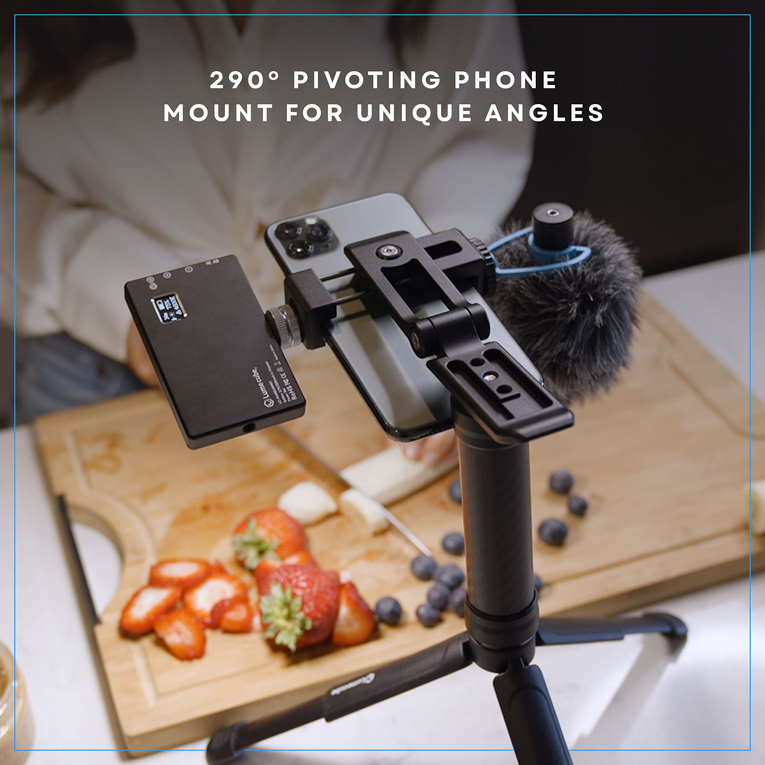 Lume Cube Mobile Creator Lighting & Audio Kit | Lightweight, Adjustable Smartphone Mini Panel Light & Microphone Stand | Handheld or Desktop | Live Streaming, Video Recording