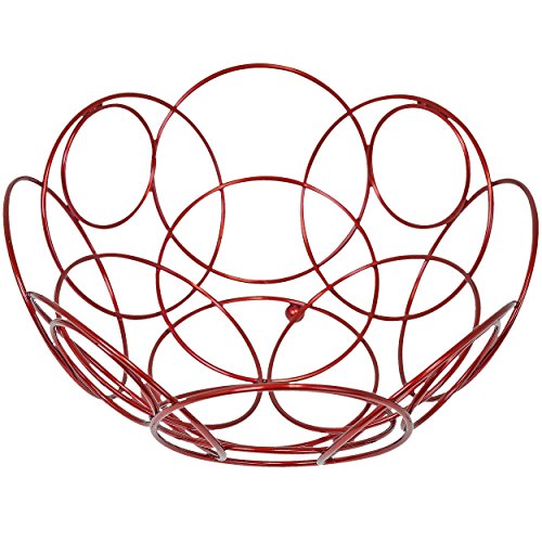 Southern Homewares Fruit Basket Round Decorative Bowl for Kitchen Counter Red Color 10 3/8-inch Diameter