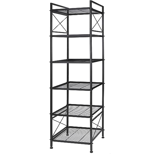 YOHKOH 6 Tier Metal Closet Storage Rack Shelves,Standing Storage Shelf Units for Laundry Bathroom Kitchen Pantry Closet(Black,17.0L x 12.9W x 64.9H)