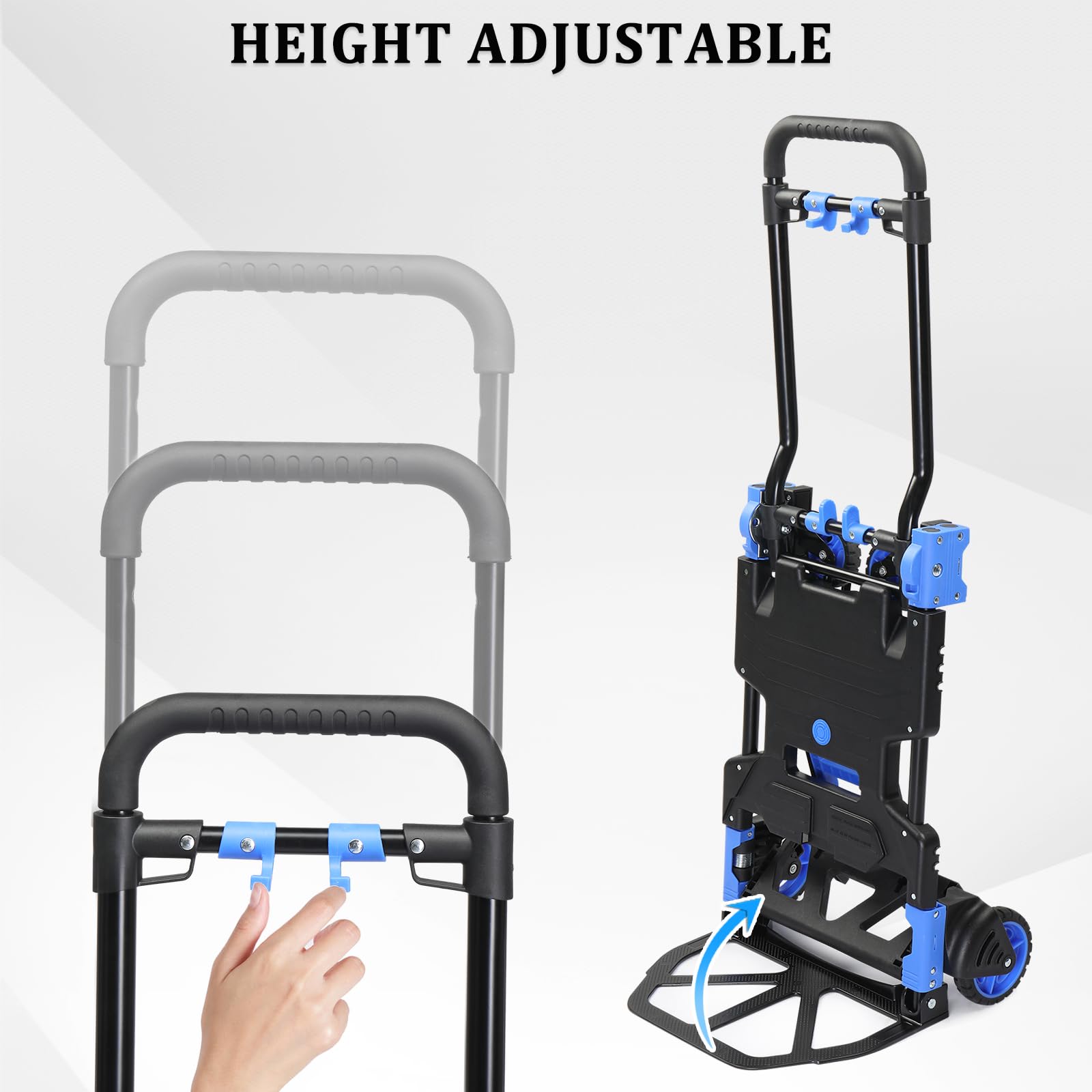 Winado 2-in-1 Folding Hand Truck, 330lbs Foldable Hand Truck Dolly, Height Adjustable Portable Dolly Cart with Wheels & Retractable Handle for Transportation, Shopping, Office, Home use - Blue
