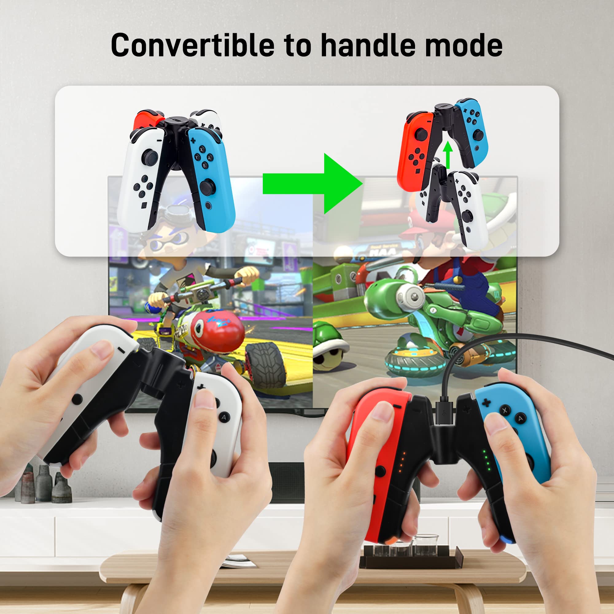 RHOTALL Joycon Controller for Nintendo Switch & Switch OLED, Joycon Charger Dock for Switch Accessories, Multifunctional Controller Grip and Charge Dock, LED Indicator Charging Stand with Cable