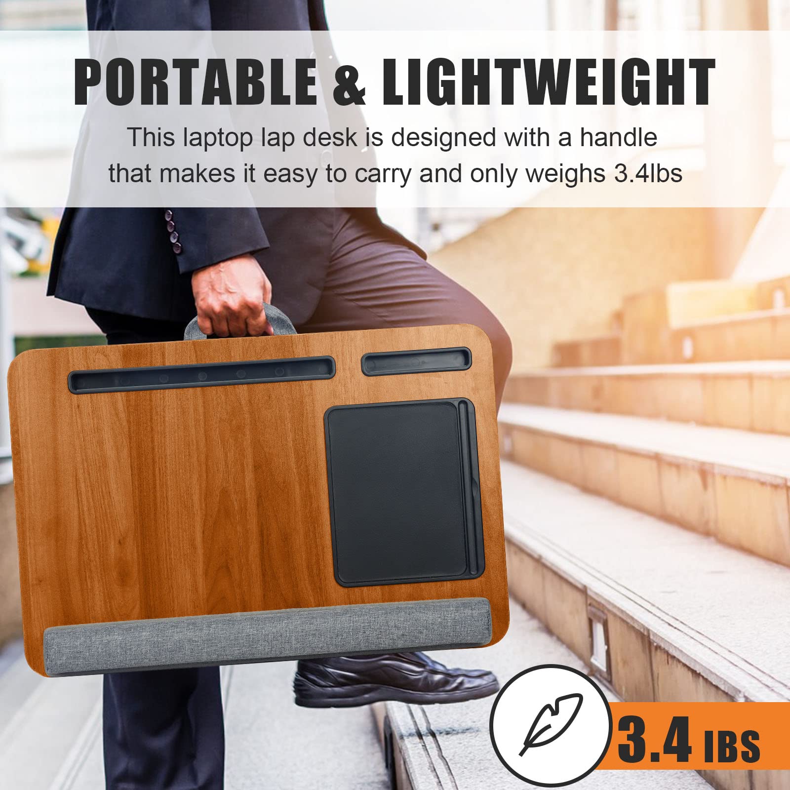 Lap Desk, Built in Mouse Pad, Wrist Pad, Multifunctional Slot. Use for Multiple Occasions Including Bed, Sofa, Floor, etc. for 17 inch Laptop Notebook, MacBook, Tablet, Laptop Stand with Tablet