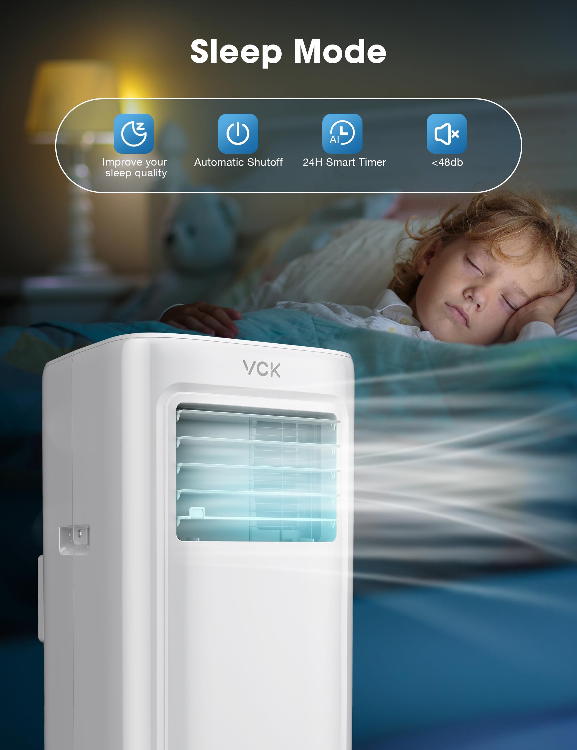 VCK Portable Air Conditioners,8000 BTU 4-in-1 AC Unit with Fan & Dehumidifier,Powerful Cools up to 350 sq.ft.with Side Handles& Casters,LED Display,48dB Quiet,Remote Control,Dehumidify,24H Timer