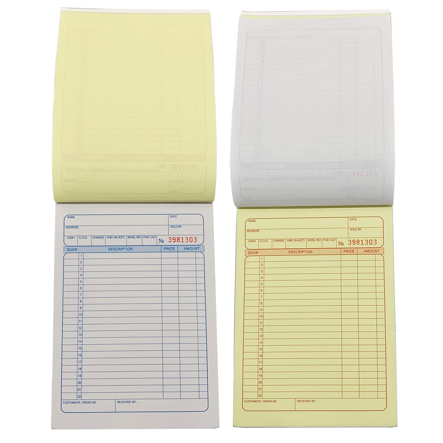 Julysgift Large Sales Order Book Receipt Invoice Duplicate Carbonless 50 Sets 5 5/8" X 8 3/8" (5 Pack)