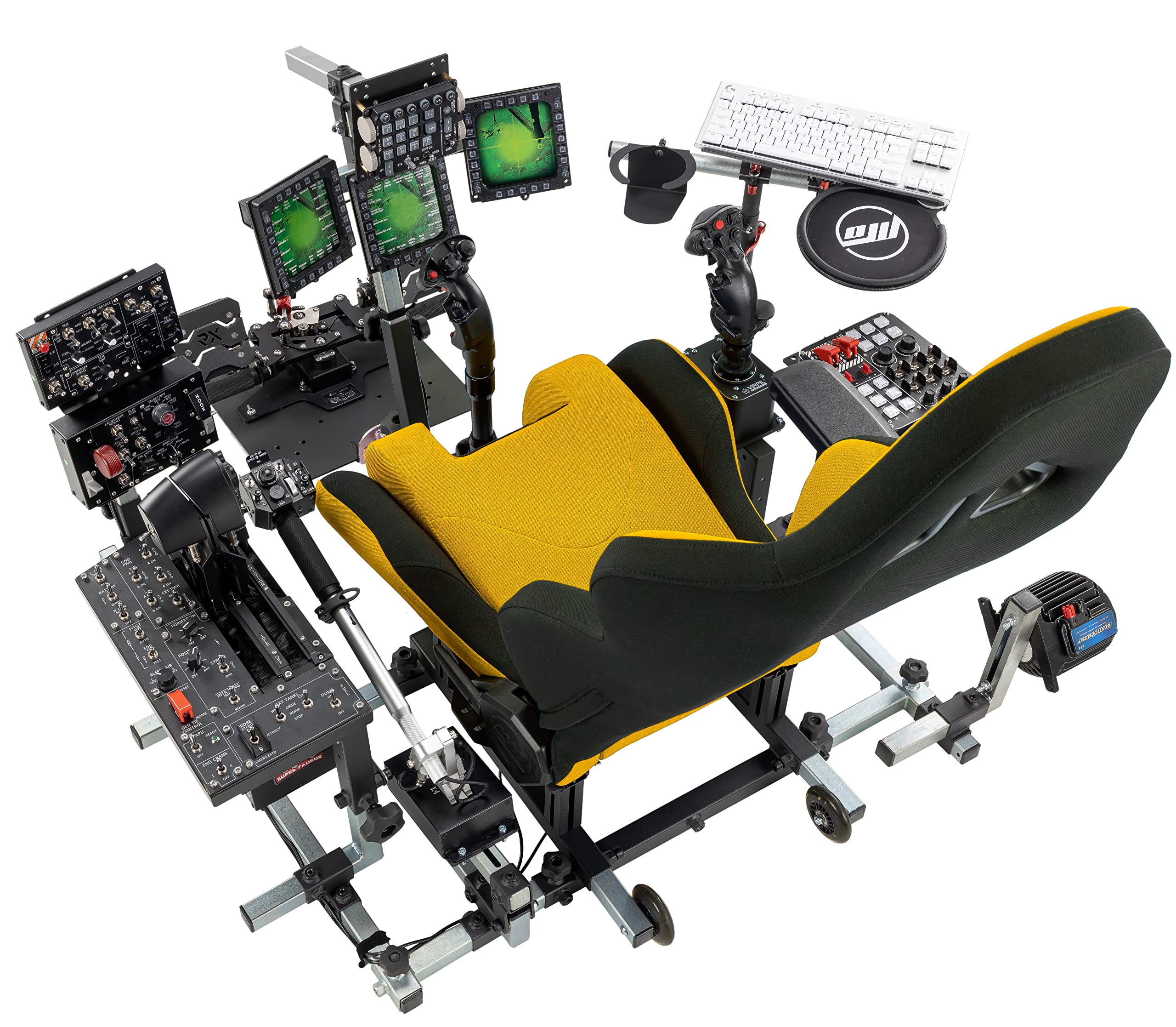SimFab Modular Flight Simulator Cockpit For Combat Simulation. DCS Edition. Compatible With Thrustmaster Warthog, WinWing, VirPil, VKB And Alike Controls. Upgradable To General Aviation, Space Sim Or Sim Racing. (yellow seat)