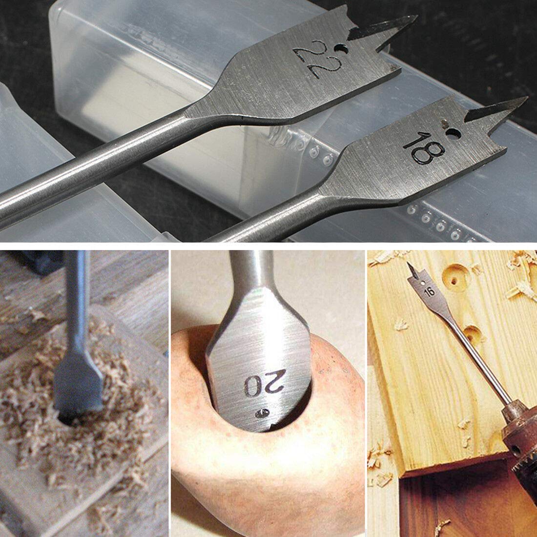 Taladro plano para madera, taladro plano de tres puntos para carpintería, 5 piezas, broca plana de pala de madera de 13 mm, plateado, para taladros eléctricos, taladros recargables