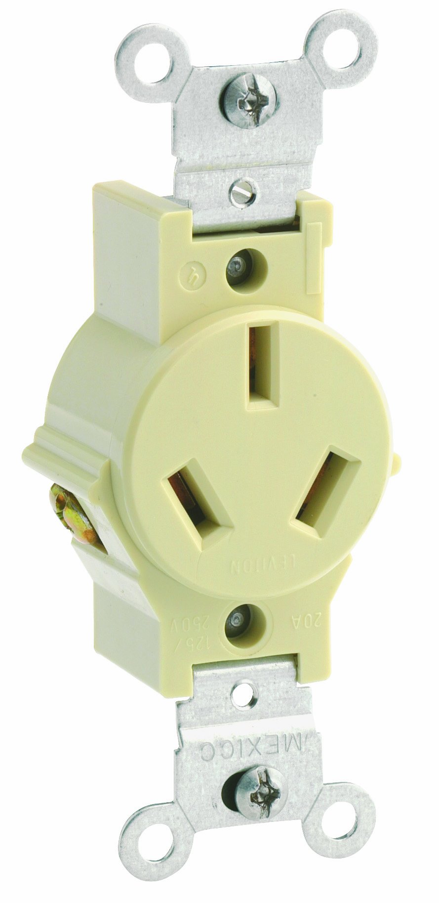 Leviton 5032-I 20 Amp, 125/250 Volt, Narrow Body Single Receptacl, Pack of 1, Ivory
