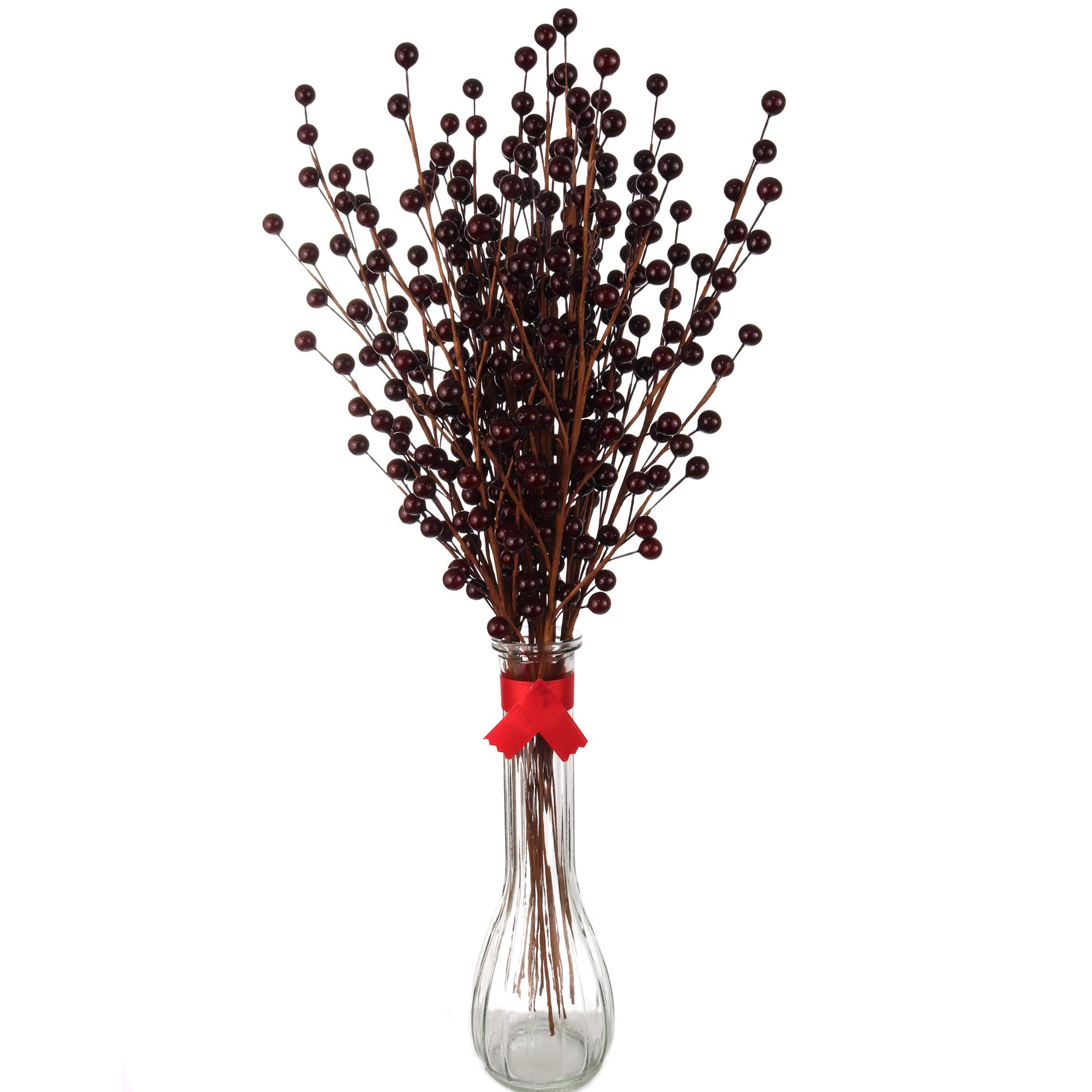 Larksilk 324 Artificial Burgundy Berry Stem Picks Decorative Wire Branch Sprays for Christmas Tree, Holiday Décor, Silk Flower Arrangements, Home DIY Crafts 35 Berries per Stem Design