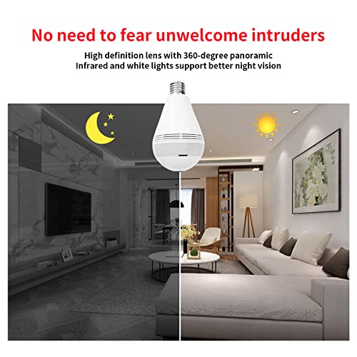 LSHJHWFC Light Bulb Camera, Full HD 1080P Home WiFi Camera, 360 Degree Panoramic Smart Security Remote IP Camera, for Indoor/Outdoor, with Night Vision/Two Way Audio/Motion Detection