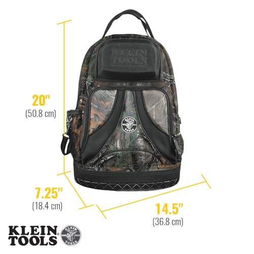 Klein Tools 55421BP14CAMO Tool Bag Backpack, Heavy Duty Tradesman Pro Tool Organizer / Tool Carrier has 39 Pockets, Molded Base, Camo Design