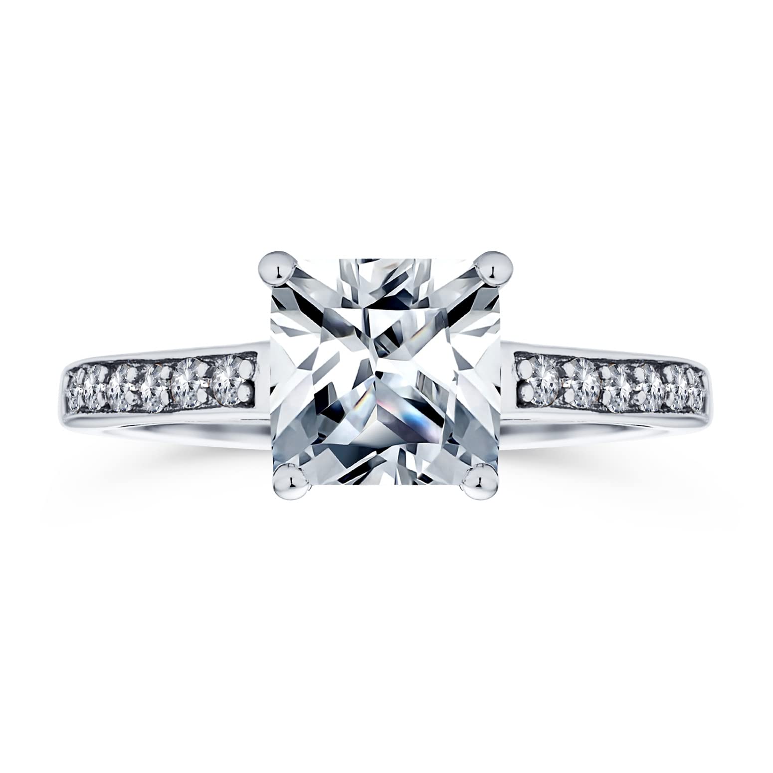 Personalized Classic Timeless 2.5CT AAA CZ Square Brilliant Princess Cut Solitaire Engagement Ring For Women .925 Sterling Silver Cubic Zirconia Pave Side Stone Band Custom Engraved