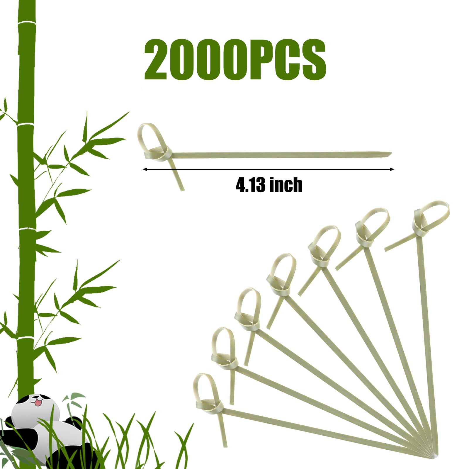 Nuogo 1000 Pcs Bamboo Cocktail Picks 4.13 Inch Bamboo Sticks Bamboo Skewers Fruit Toothpicks for Appetizers Handmade Food Picks Cocktail Skewer with Looped Knot for Party Snacks Sandwiches Drinks