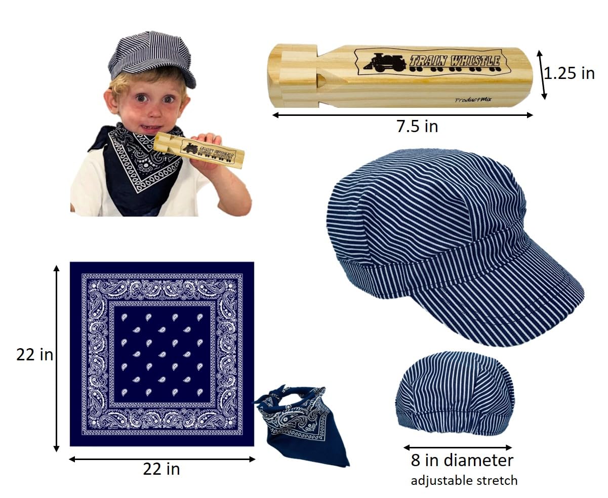 Thomas The Train Toy Fans- Large Train Tent Gift Set- with Engineer Hat, Blue Bandana, Whistle, and Certificate (5 Items)