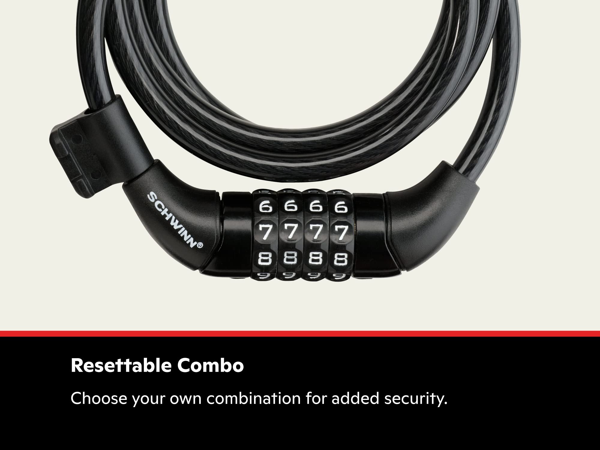 Schwinn Combination Bike Lock in Steel Cable, 6 feet x 10 mm Anti Theft Bicycle Lock, Black, Security Level 2