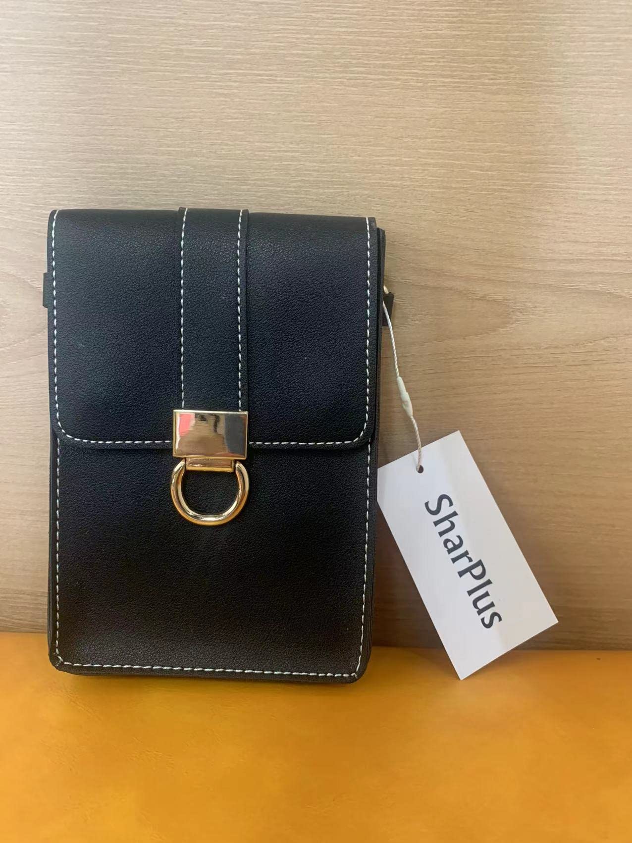 SharPlus Women Small Leather Phone Purse Handbag, Cute Minimalist Crossbody Shoulder Bag Pouch (WholeBlack)