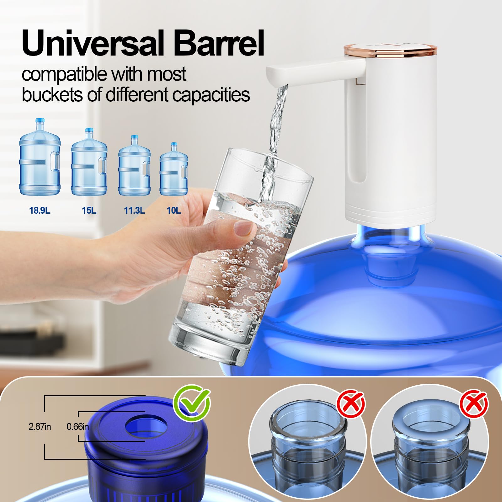 Ytqyphu Water Dispenser for 5 Gallon Bottle,Foldable Portable Water Bottle Pump，USB Charging Electric Drinking Water Pump，for Camping Essentials, Water Table Pump，Kitchen, Office, Picnic