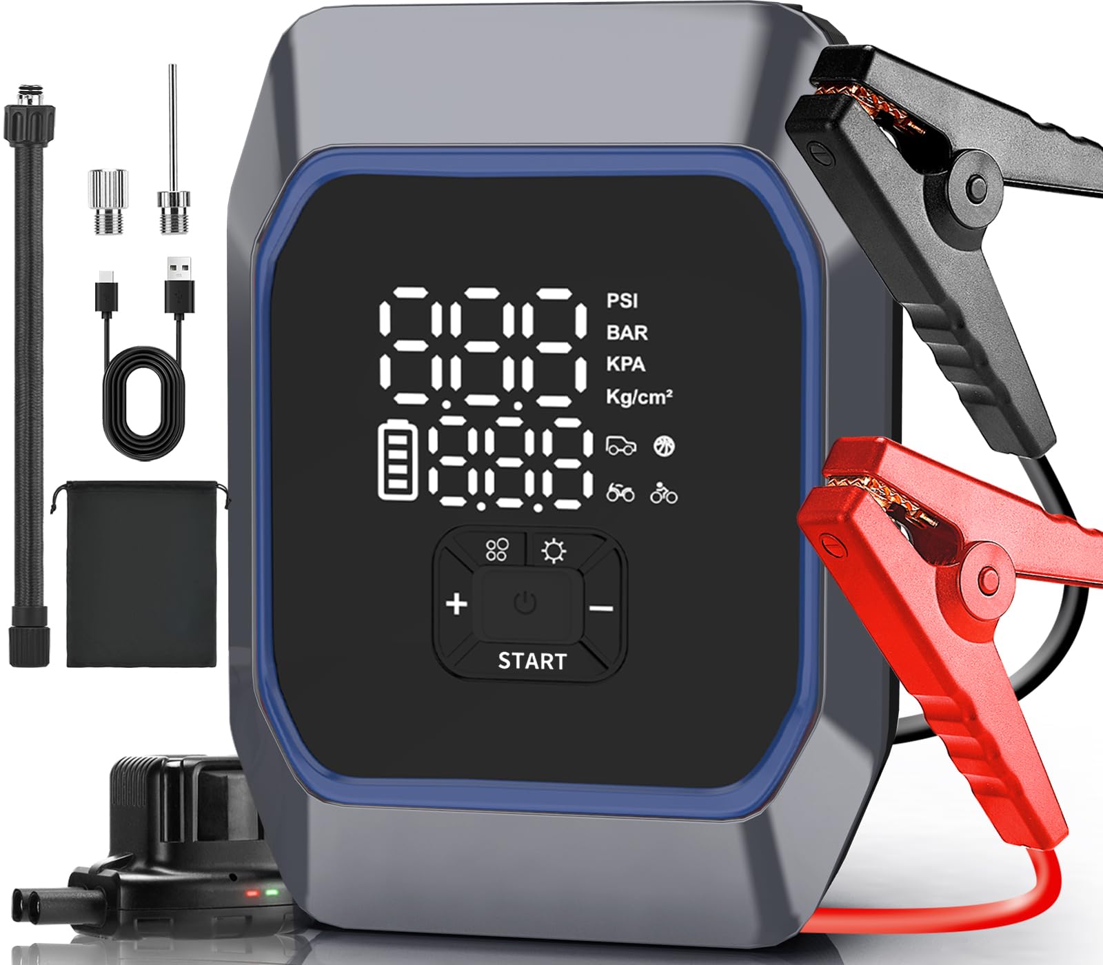 Jump Starter with Air Compressor, 2500A Portable Car Battery Pack(8.5 Gas/8.0L Diesel) 160PSI 20000mAh Car Tire Inflator, UltraSafe Jumper Starter Battery Box with Touch Screen, LED Light, Power Bank