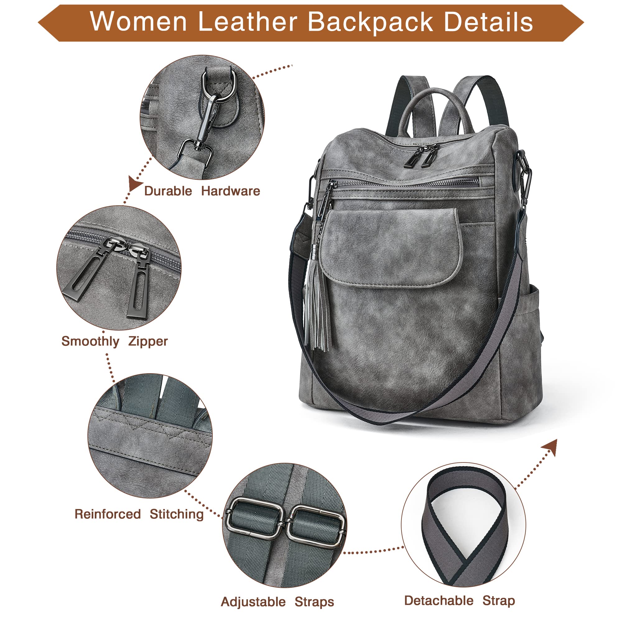 Mroede Backpack Purse for Women Fashion Design Leather Backpack Purse Shoulder Bag for Shopping Hiking Travel