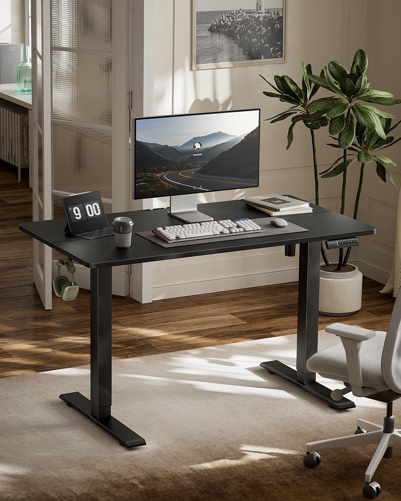 Marsail Electric Standing Desk Adjustable Height, 48 * 24 Inch Sit Stand up Desk for Home Office Furniture Computer Desk with 3 Memory Presets, Headphone Hook