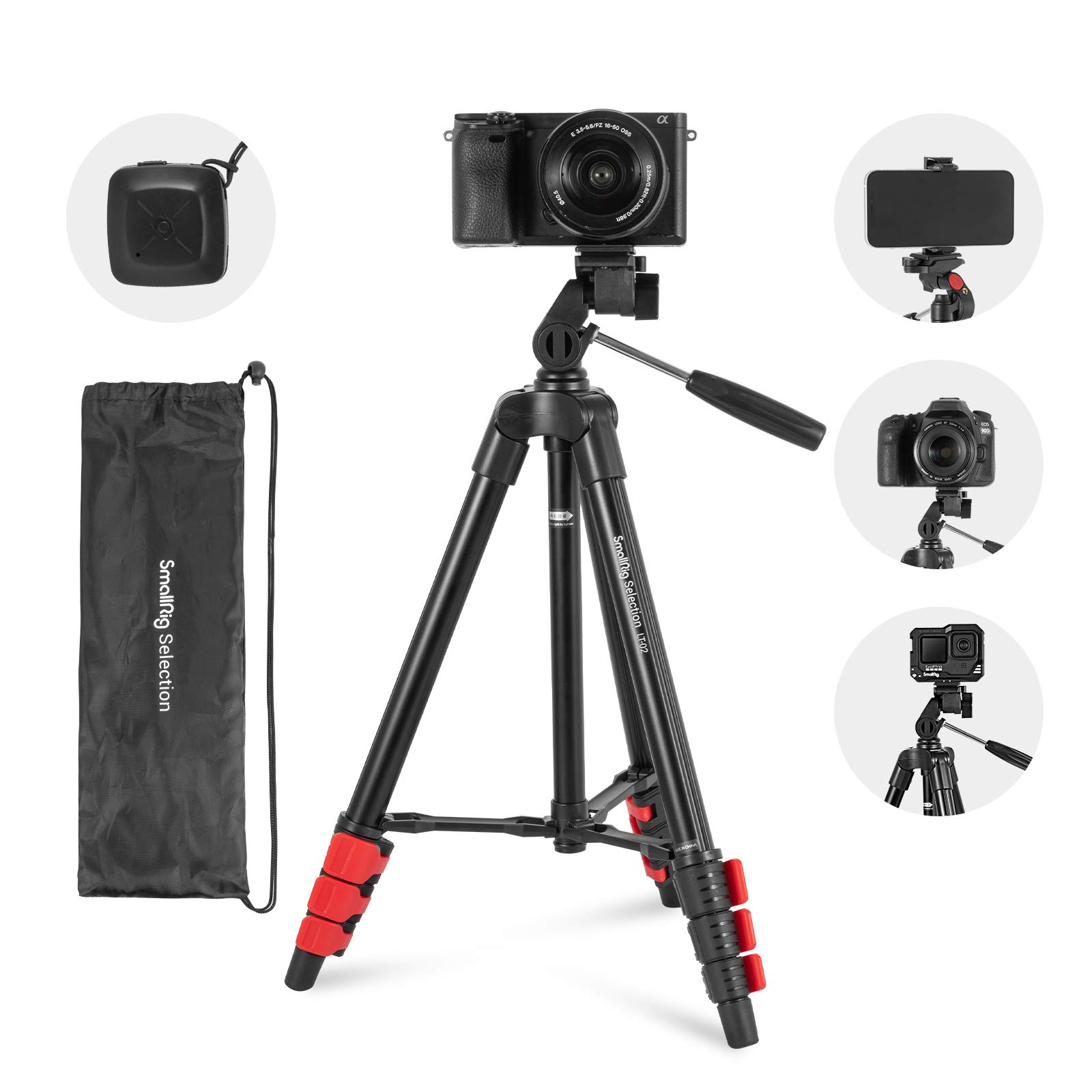 Phone Tripod, SmallRig Selection 47 Inch Lightweight Aluminum Travel Camera Tripod with Phone Holde & Bluetooth Remote, Max Load 4.4 Lbs, Compatible with for Mirrorless/Gopro/DSLR Camera LT-02 3254