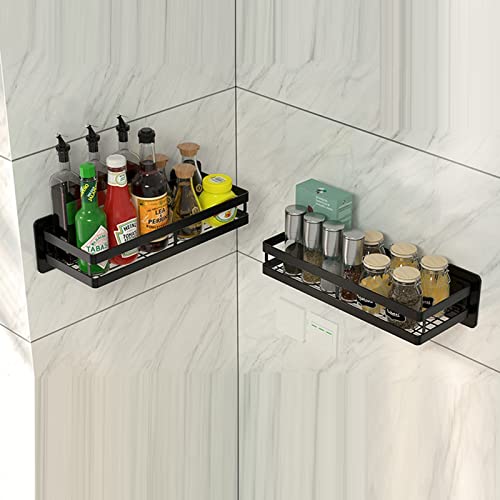 YEAPA Kitchen Hanging Rack Wall Mount Seasoning Rack Stainless Steel Kitchen Wall Organizer Adhesive No Drilling Black for Bathroom Dining Room,1 Pack 25cm (Size : 2 Layers 25cm)