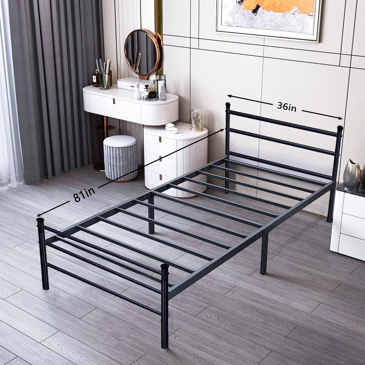 leheyhey Twin Size Bed Frame Reinforced Heavy-Duty Black Metal Bed Frame for Easy Assembly,No Box Spring Needed,Load Capacity 250kg/550lb