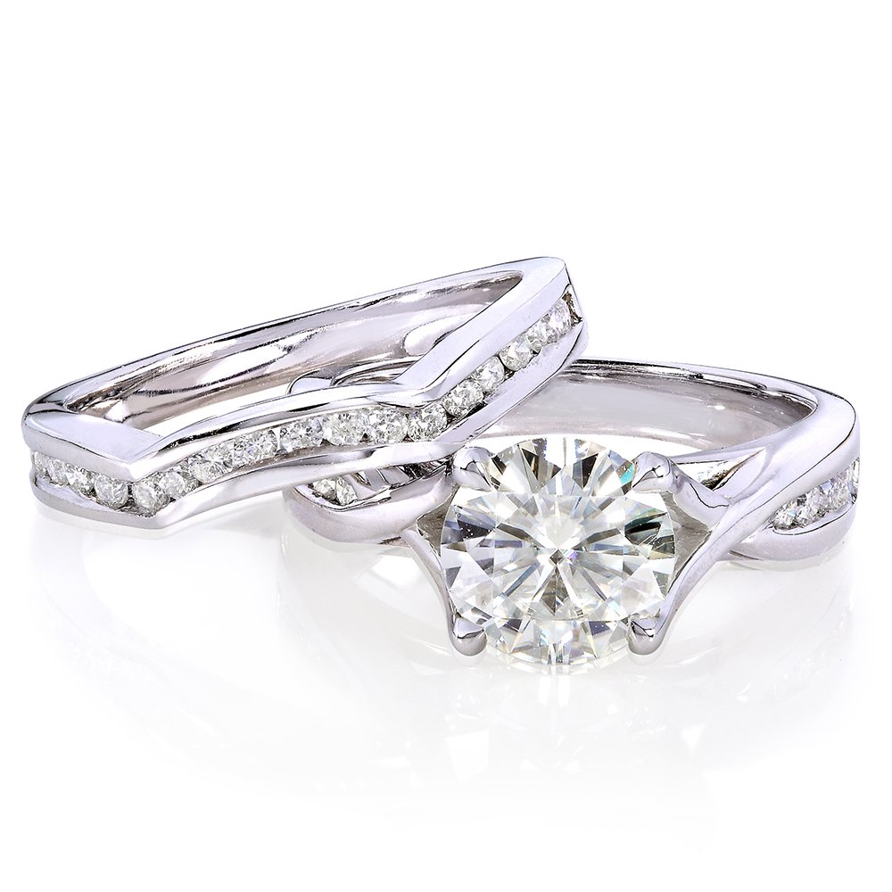 Kobelli Round-cut Moissanite Bridal Set 1 1/2 CTW 14k White Gold, Size 7