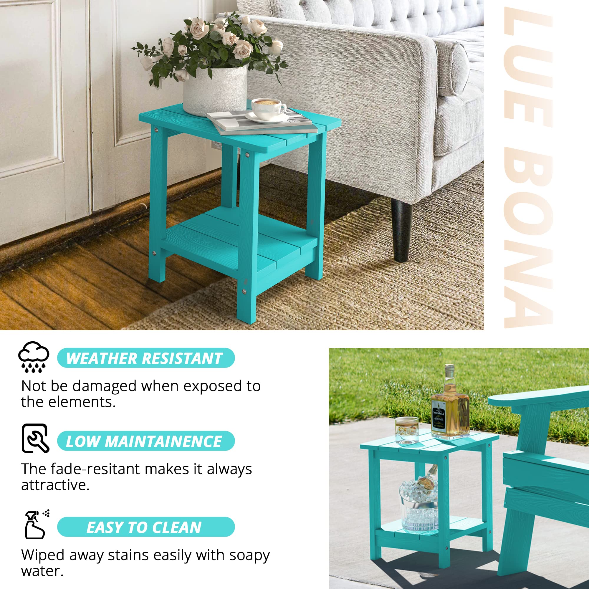 LUE BONA Adirondack Outdoor Side Table, 2-Tier Red Poly Patio End Table Weather Resistant, Morden Side Table for Patio, Pool, Porch