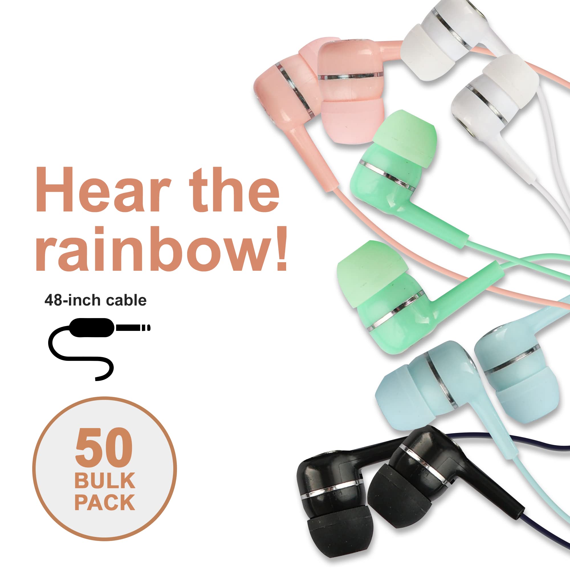 Upper Midland Products Bulk Earbuds for Classroom Student Headphones Bulk 3.5 mm Headphone Plug - 50 Earbuds Multipack