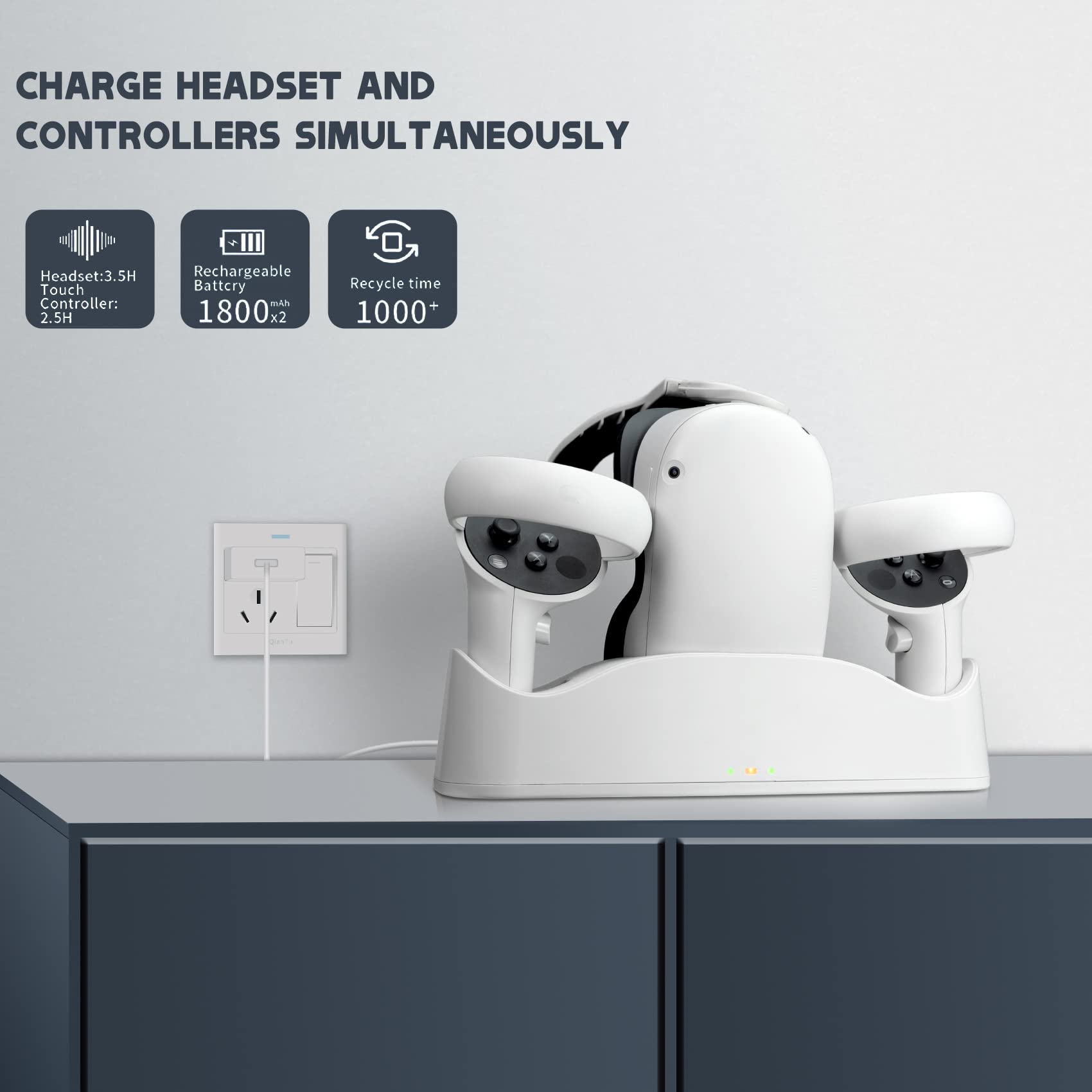 Sedicoca USB Magnetic Charging Dock for Oculus Quest 2 VR Headset, High Speed Charging Station Compatible with Meta Quest 2 Display, Desktop & Wall Mount Holder