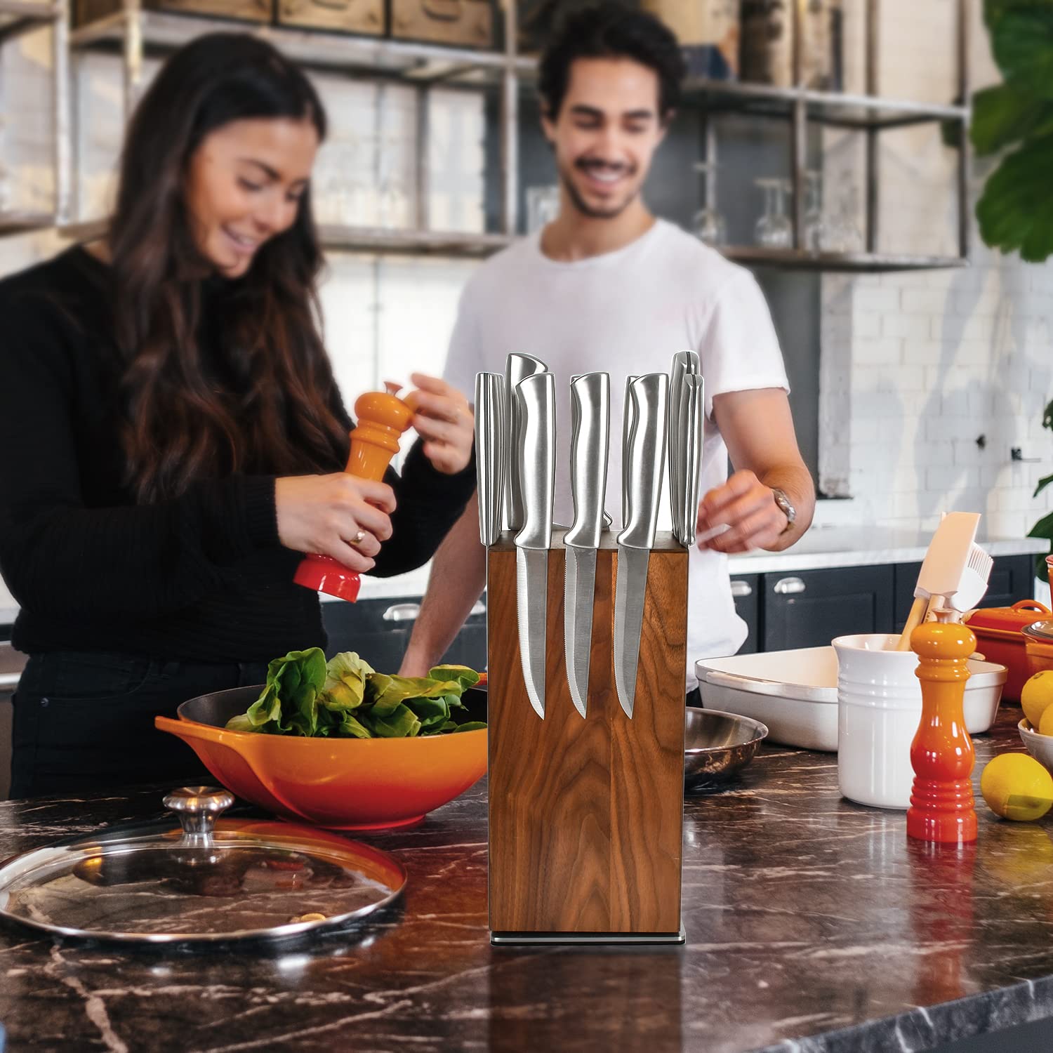 RICHFISH Magnetic Knife Block 360° Rotatable Knife Holder Magnetic Knife Strip Wooden Knife Block without Knives