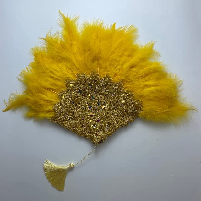 Msbfea Big Size Design African Orange Feather Fan Ladies Wedding Feather Fan for Bride Double Side Feather Nigerian Flower - 35cmx45cm Color 912