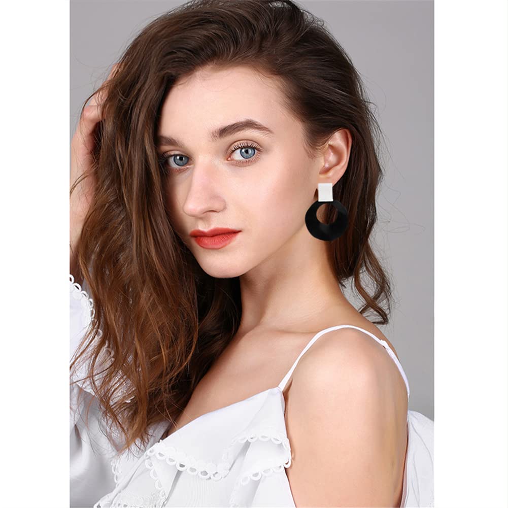 MIGUO STORE Unique Charm Black White Contrast Asymmetric Geometric Circle Earrings Personalized Fashion Hollow Sparkly Earrings for Women Gift (Black White Earrings)