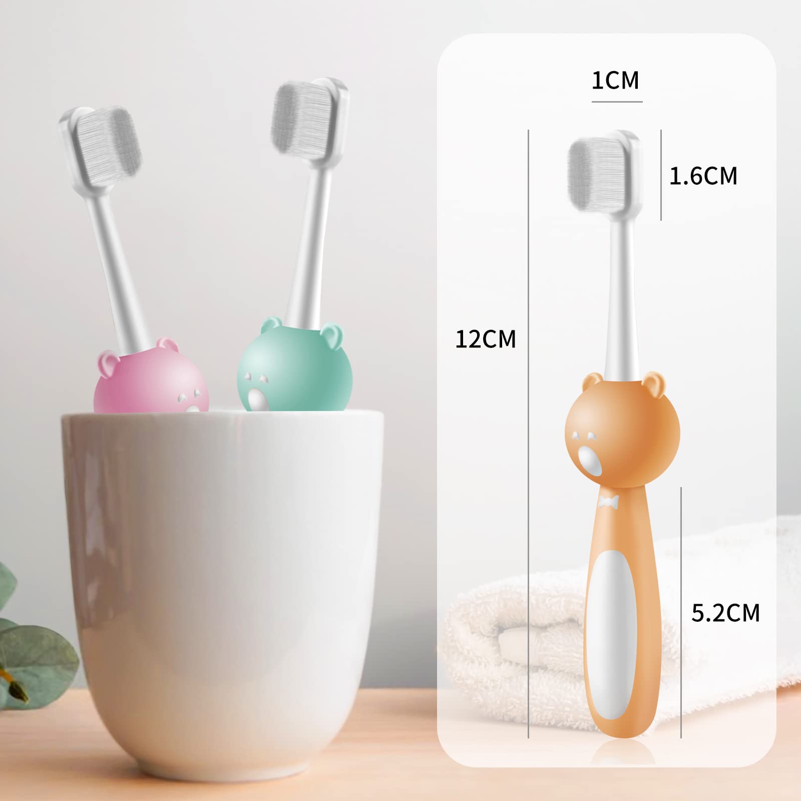 STORTOP 4 Packs Kids Toothbrush, Extra Soft Lovely Little Bear Toothbrush for Kids 1-8 YearsPink&Orange&Blue&Green