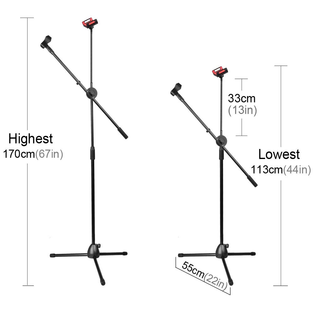 Mr.Power Professional Adjustable Tripod Mic Microphone Boom Stand (with Tablet Mount Holder+Phone Holder)