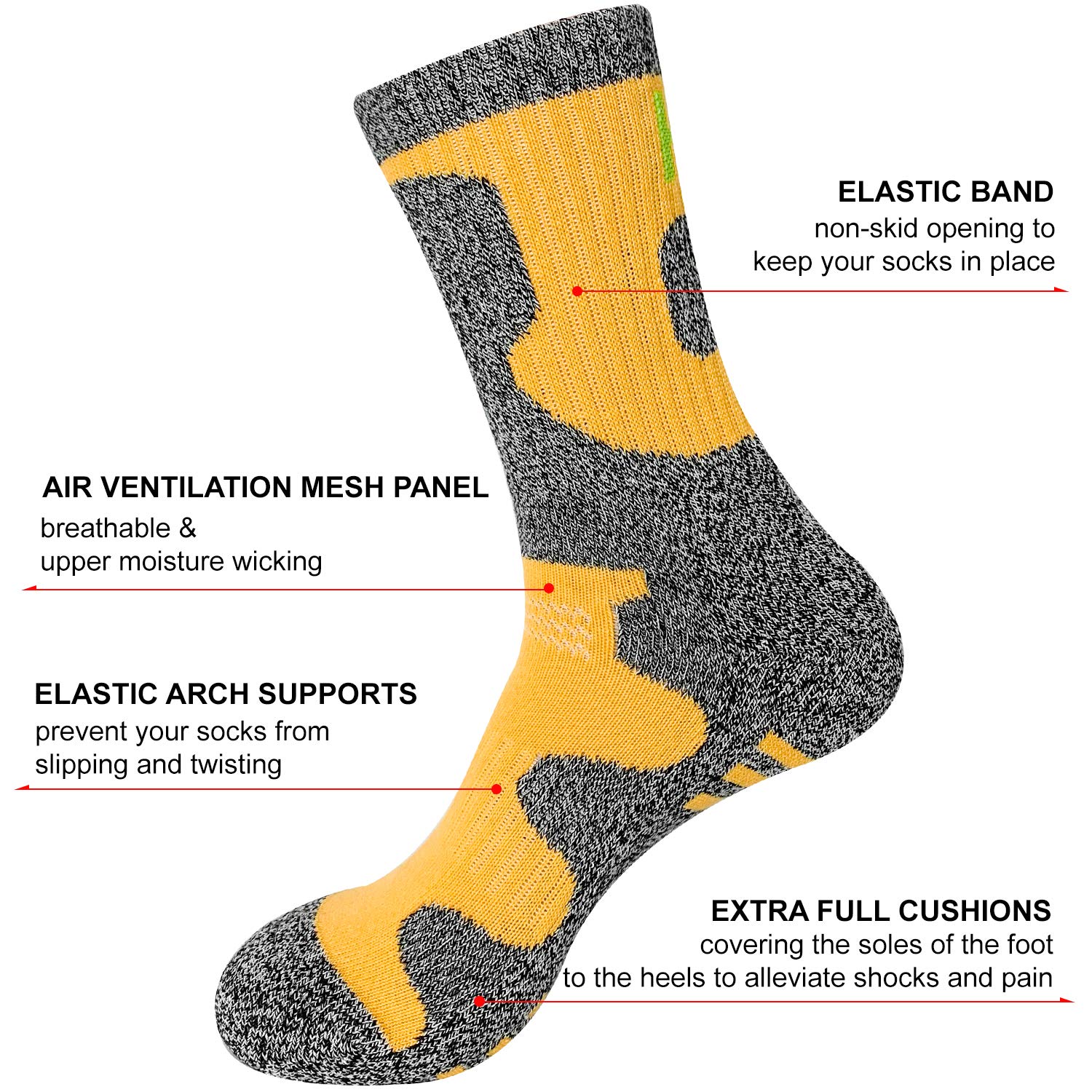 KONY Womens Cotton Full Cushioned Hiking Socks, 5 Pack Moisture Wicking Outdoor Trekking Crew Socks (Mix-3, Medium (US Shoe Size 6-8.5))