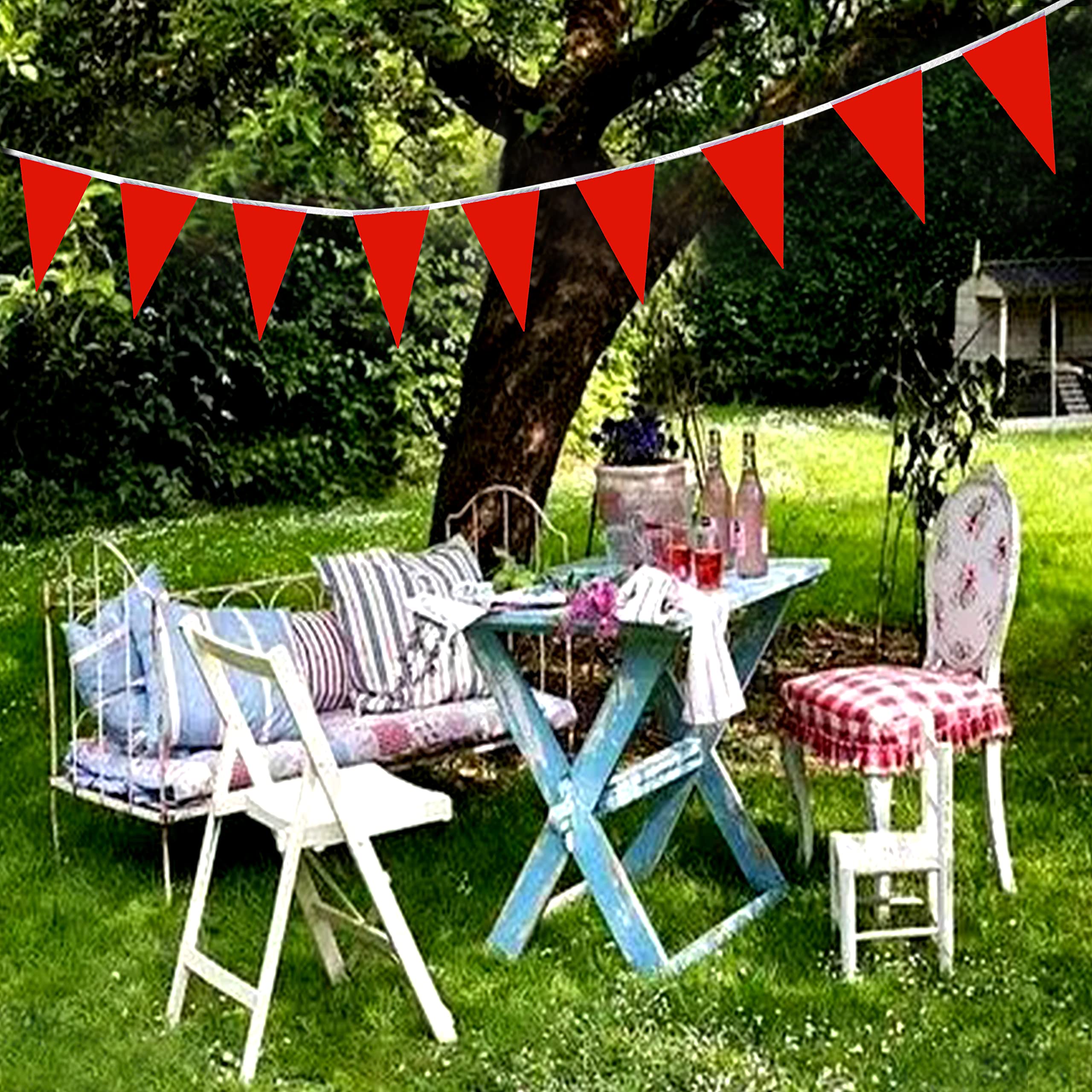 LyButty 100 Feet Red Pennant Banners Flags String Hanging Triangle Bunting Flags,Party Decorations for Grand Opening,Kids Birthday,Carnival,60 PCS