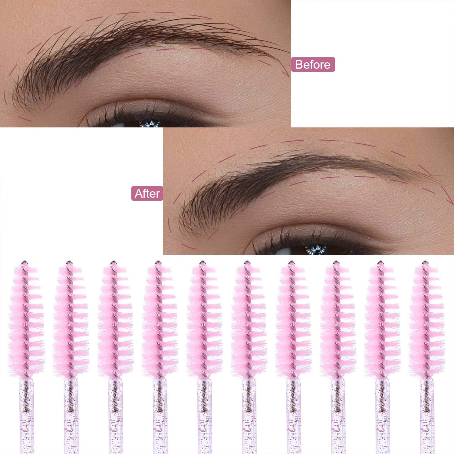 Tbestmax 300 Disposable Spoolies Mascara Wands Eyelashes Brush in Bottle for Eye Lash Extension Eyebrow Makeup Pink